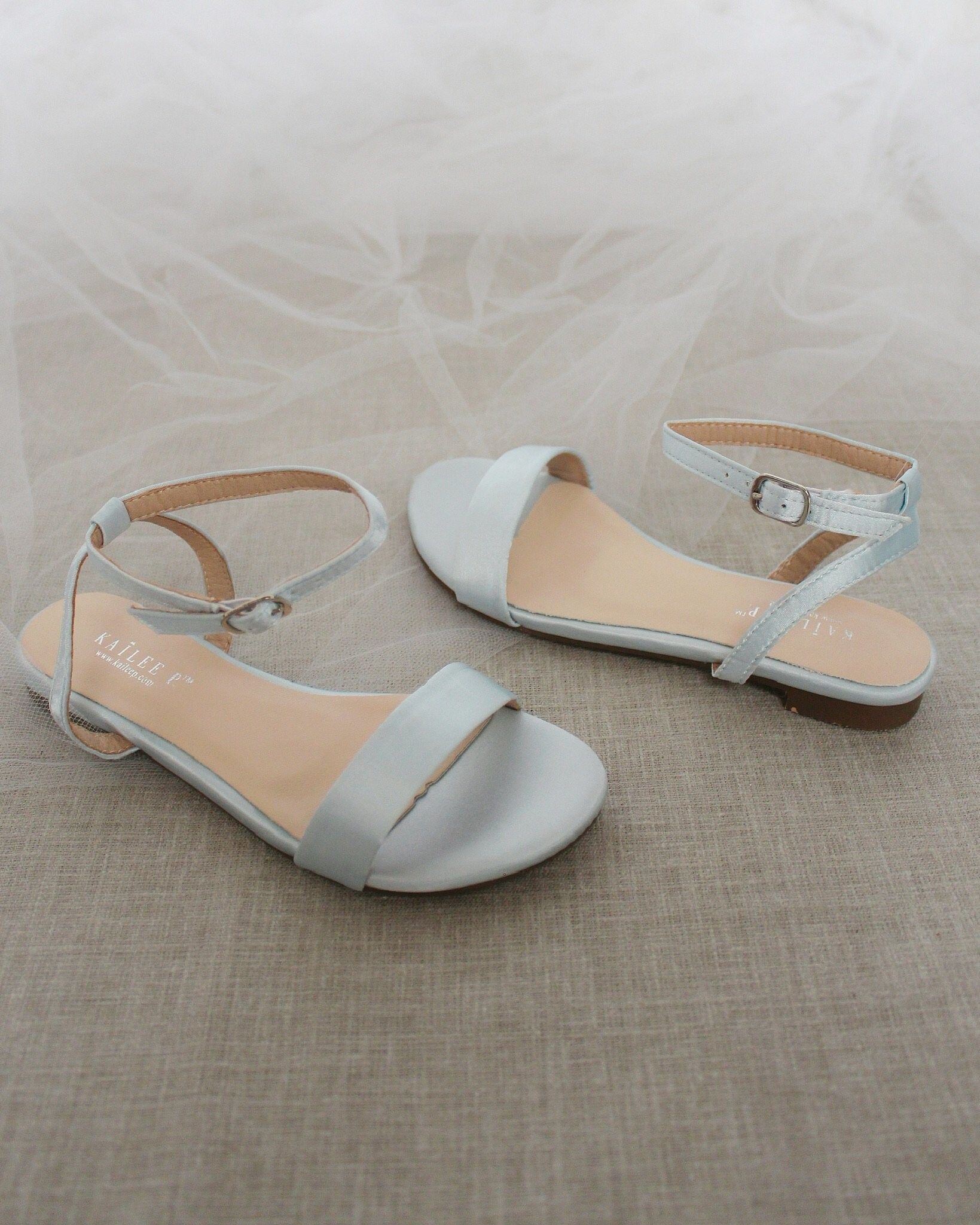 Light Blue Satin Flat Sandal With WRAPPED SATIN TIE | Etsy