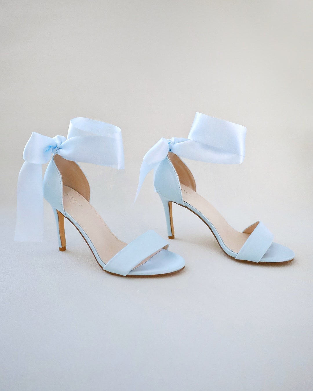 Light Blue Satin High Heel Wedding Sandals With Wrapped Ankle Tie ...