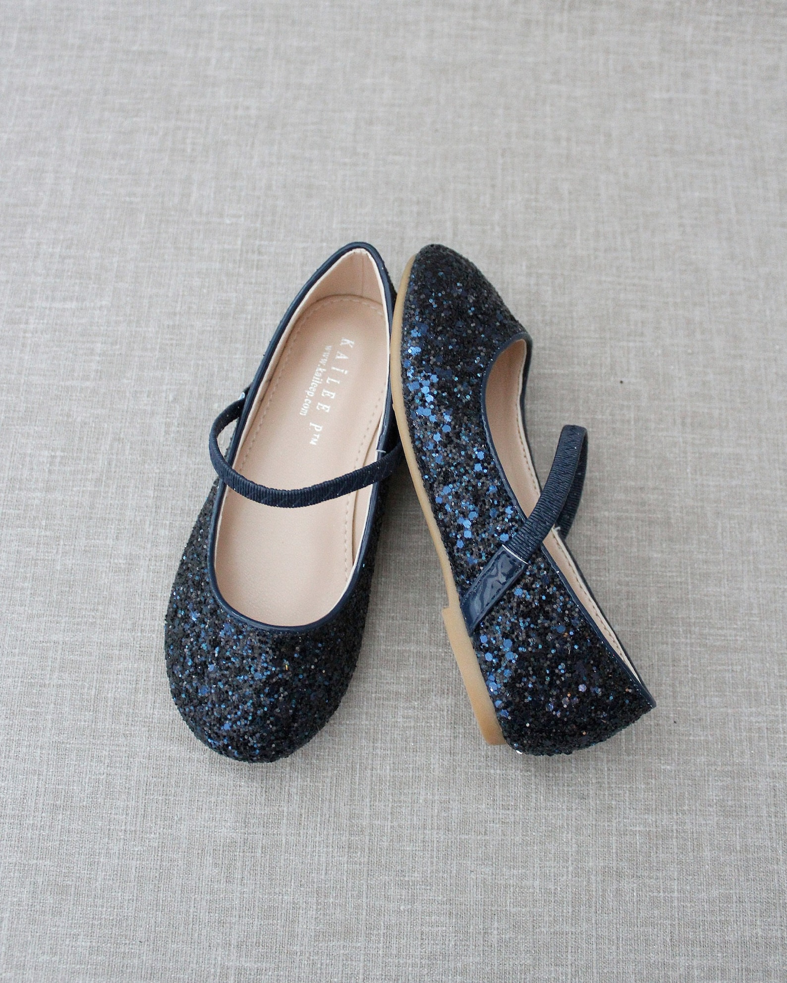 Navy Blue Rock Glitter Maryjane Flats for Flower Girls Shoes | Etsy UK