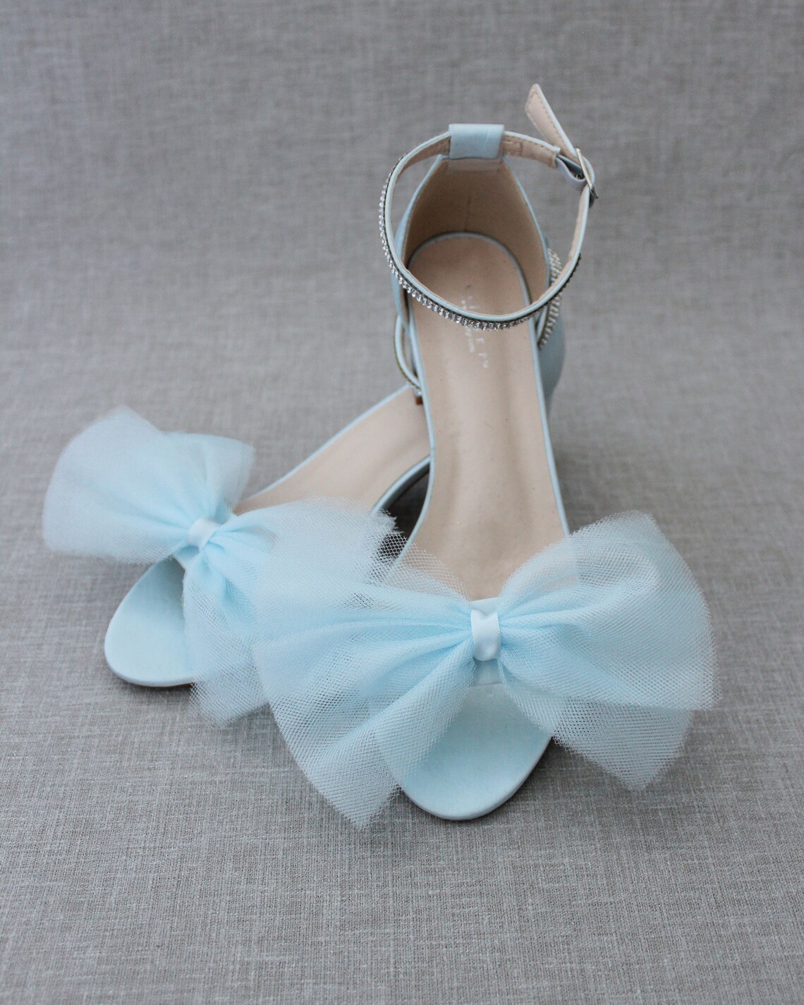 Light Blue Satin Block Heel Sandal With Front Oversized TULLE - Etsy