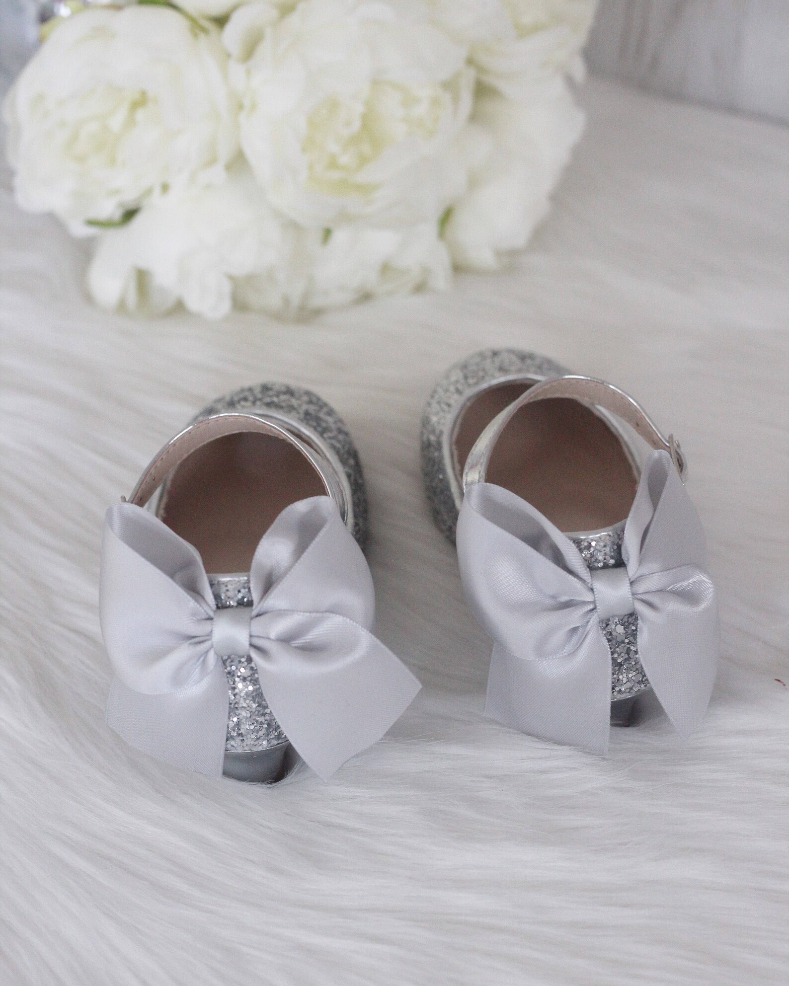 Girls Heels Shoes Silver Rock Glitter Mary-jane Heels With | Etsy