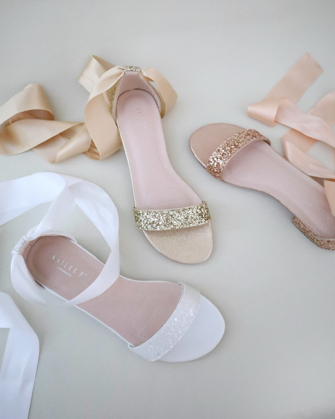 Rock Glitter Low Block Heel Wedding Sandals With Wrapped Satin Tie ...