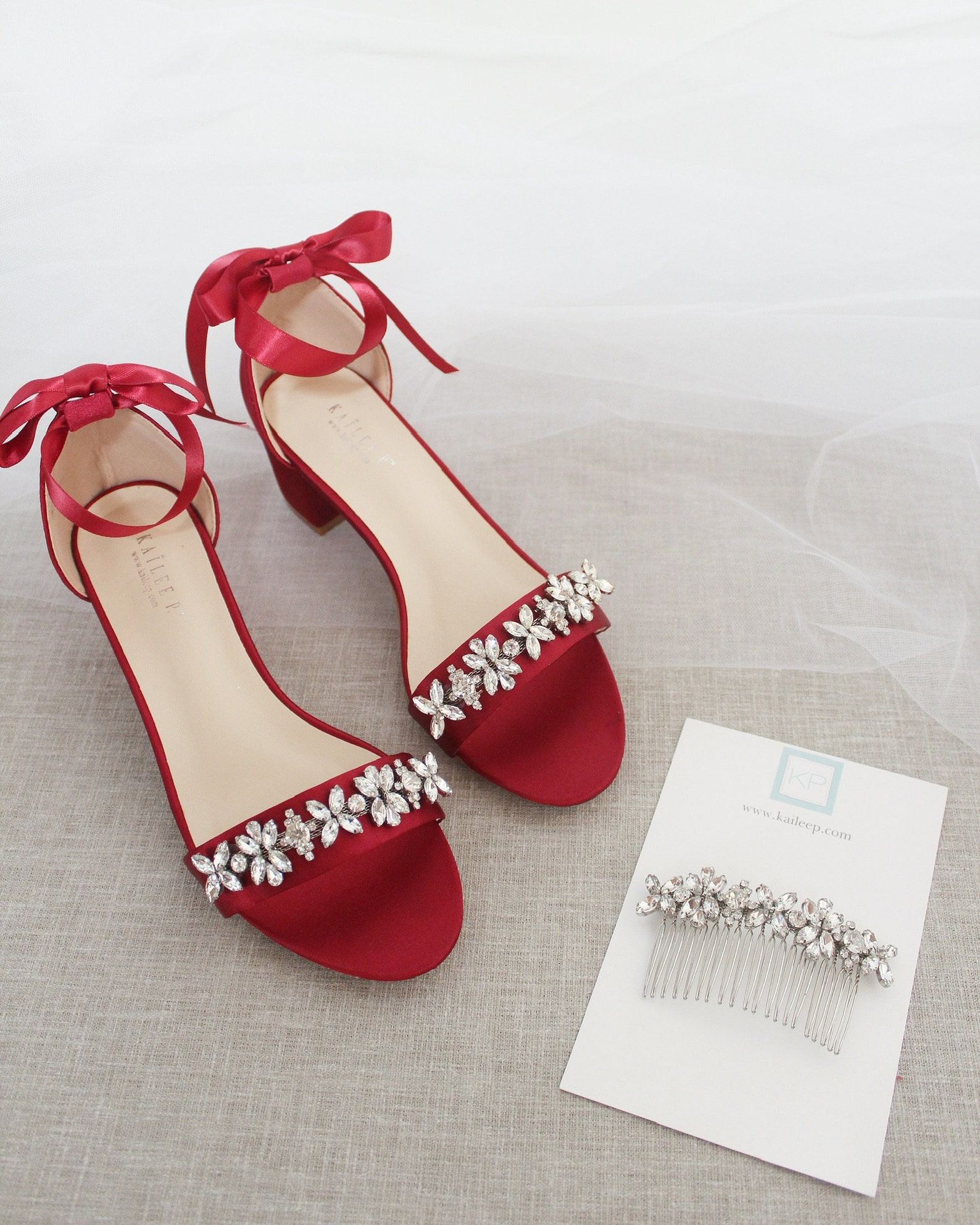 Burgundy Satin Block Heel Sandal With FLORAL RHINESTONES Upper - Etsy