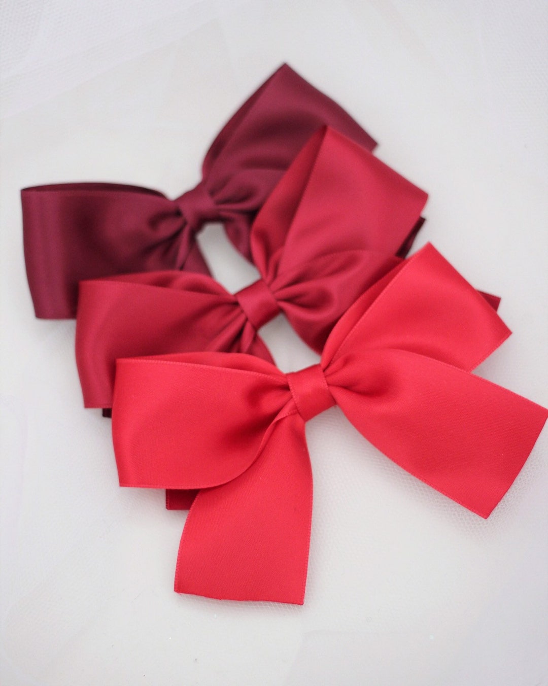 RED SATIN BOW Hair Clips - Red, Green and Gold Satin - Holiday Bows ...