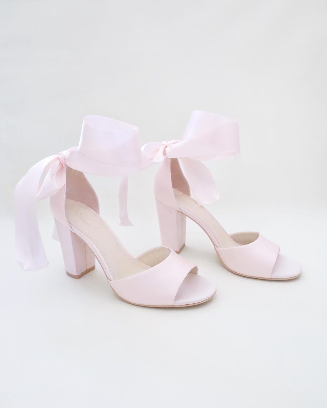 Dusty Pink Satin Block Heel Evening Sandals With Wrapped Satin Tie ...