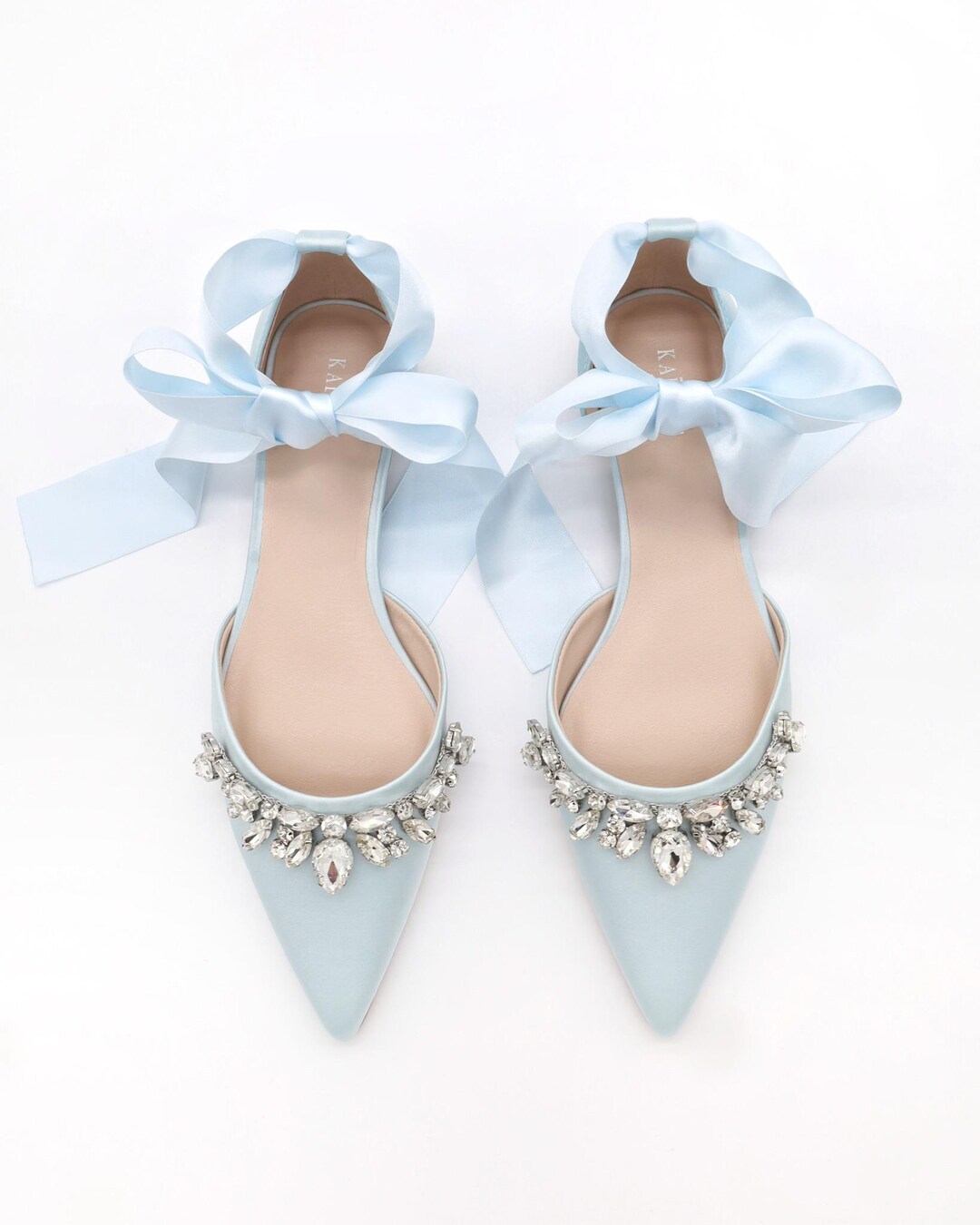 Light Blue Pointy Toe Flats With Sparkly TEARDROP RHINESTONES, Women ...