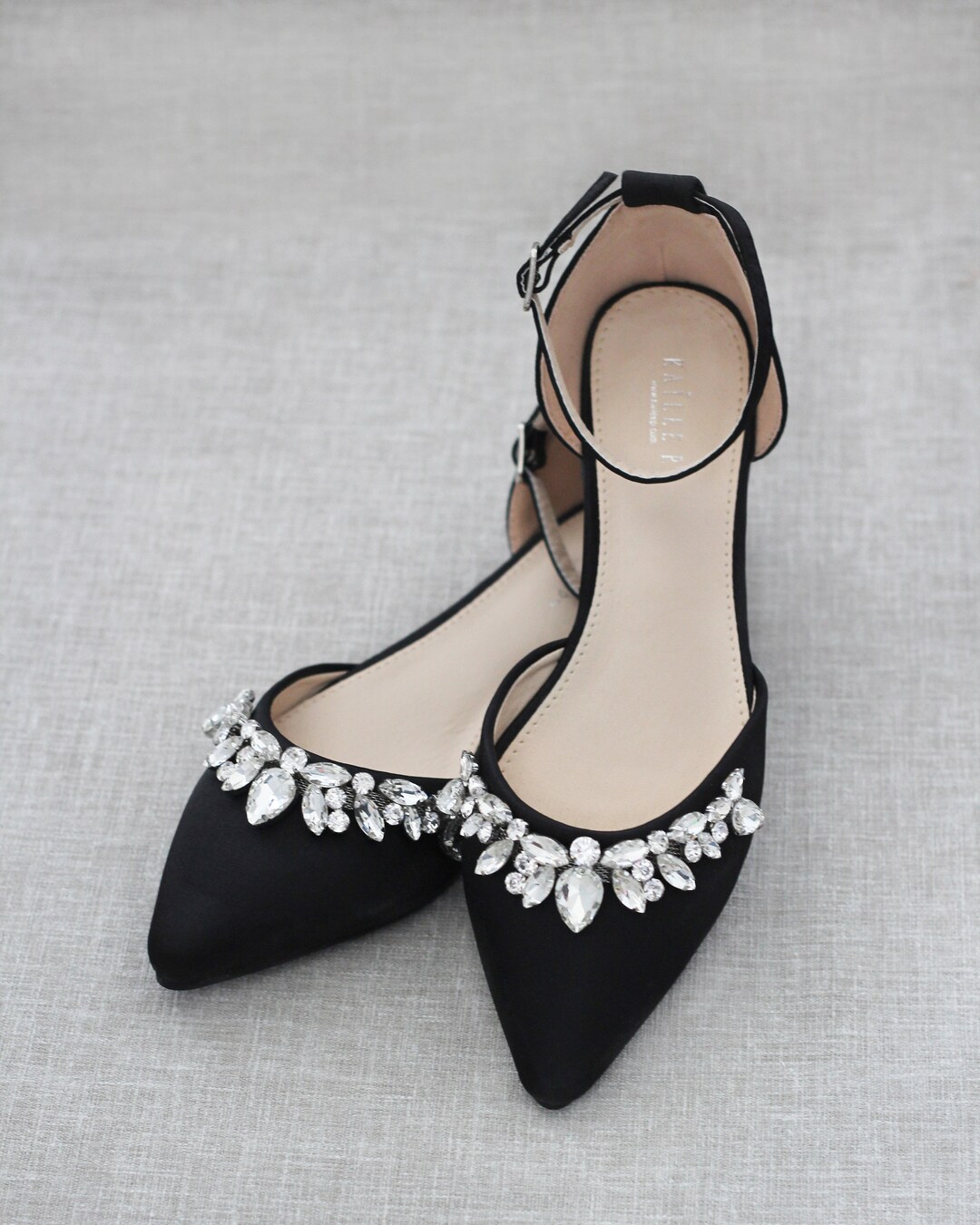 Black Pointy Toe Flats With Sparkly TEARDROP RHINESTONES, Fall Wedding ...