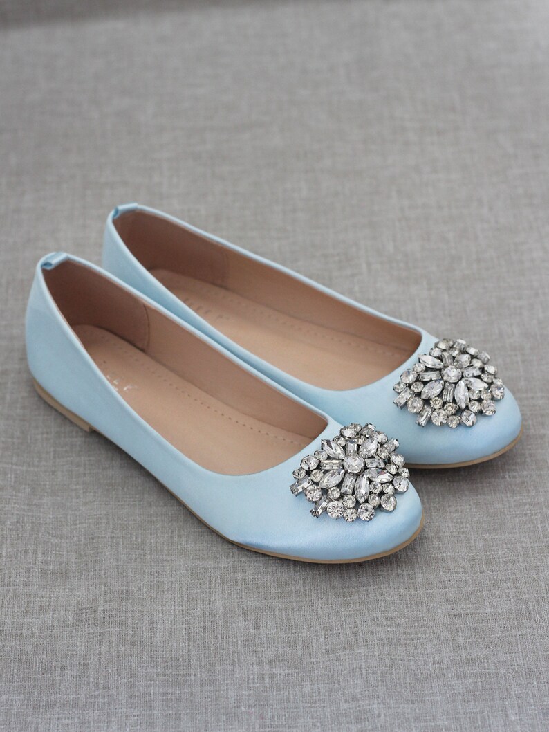 Light Blue Satin Round Toe Flats With OVERSIZED BROOCH | Etsy