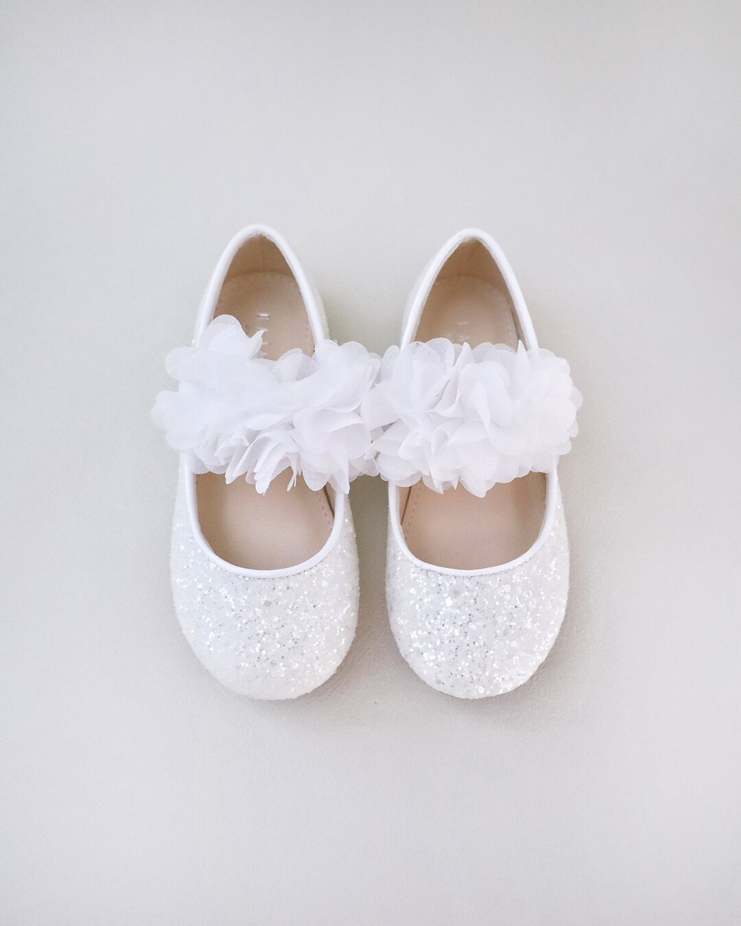 White Rock Glitter Mary Jane With Chiffon Flowers for Girls Costume ...