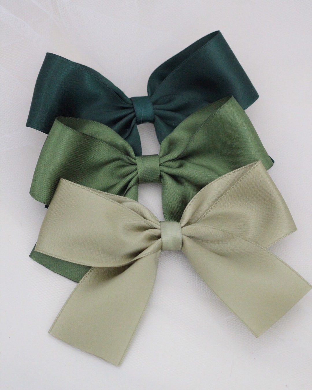 SATIN HAIR BOWS - Green Hair Clips, Hunter Green Hair Bows, Flower ...