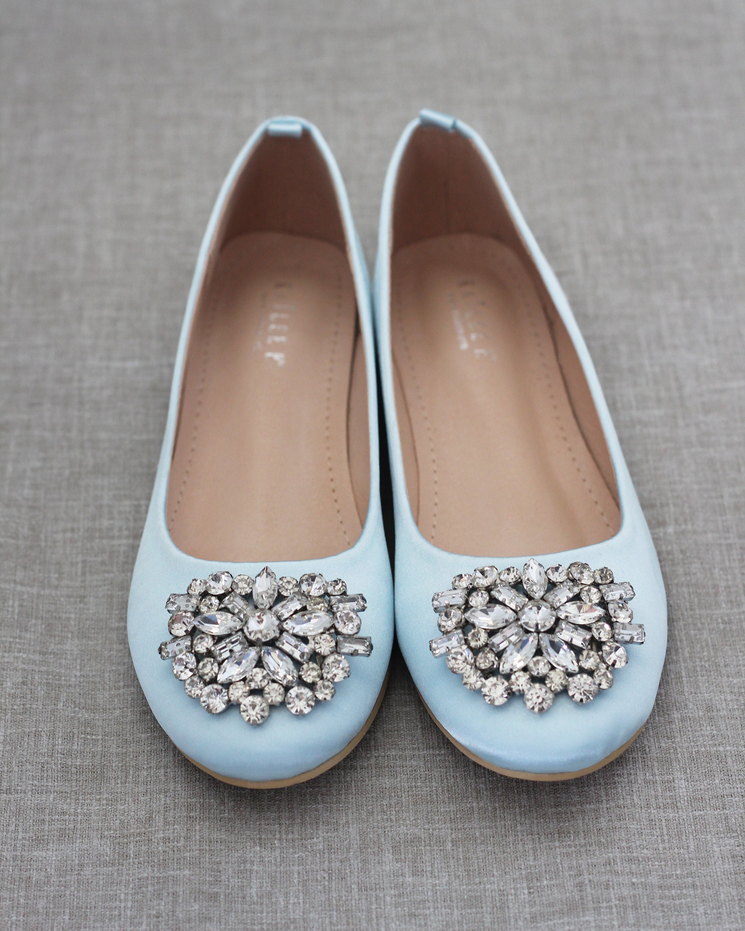 Light Blue Satin Round Toe Flats With OVERSIZED BROOCH | Etsy