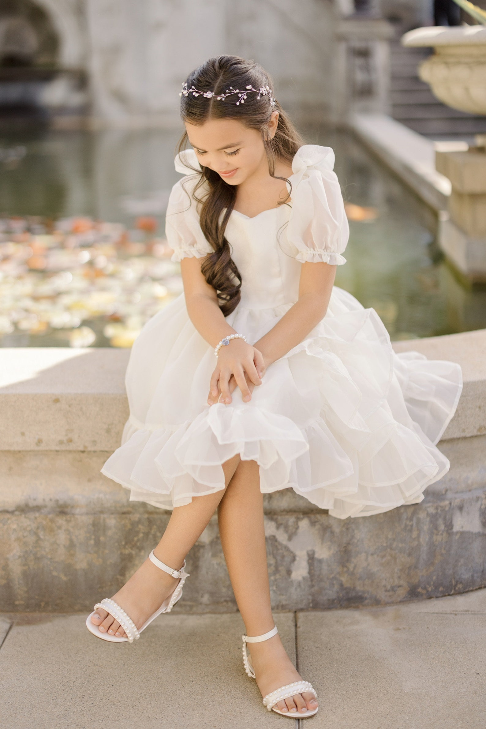 White Satin Flat Sandal With Perla Applique, Bridesmaid Shoes, Women ...