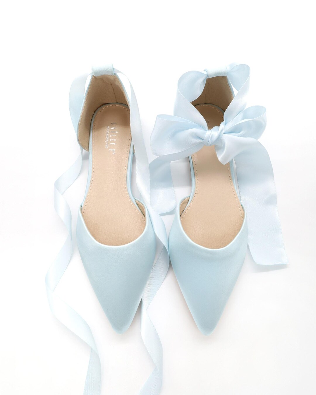 Light Blue Satin Pointy Toe Flats With Satin ANKLE TIE or BALLERINA ...