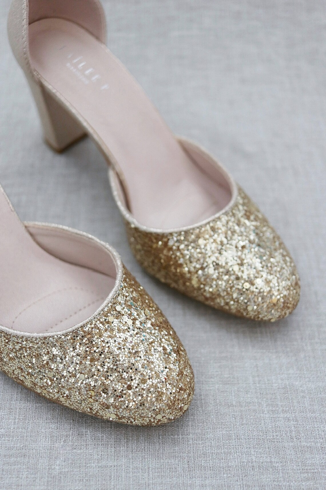 Gold Rock Glitter Block Heel With Satin Back Bow Fall Wedding - Etsy