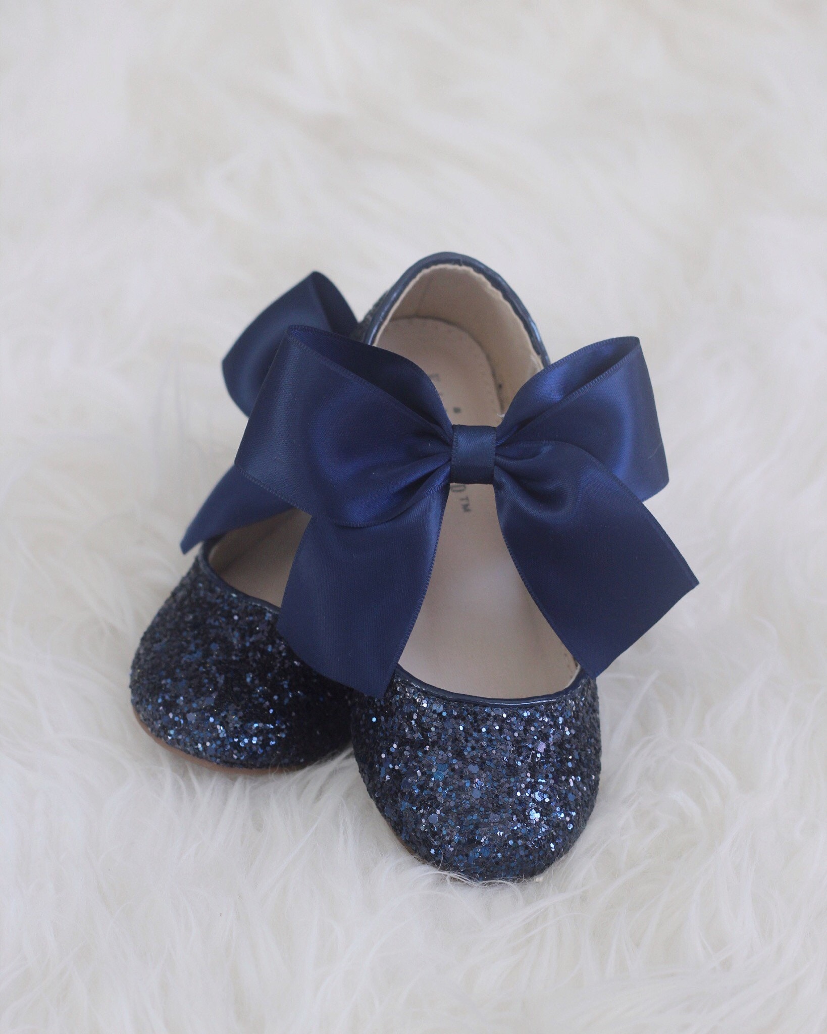NAVY BLUE Rock Glitter Mary-jane With Satin Bow - Flower Girls Shoes ...