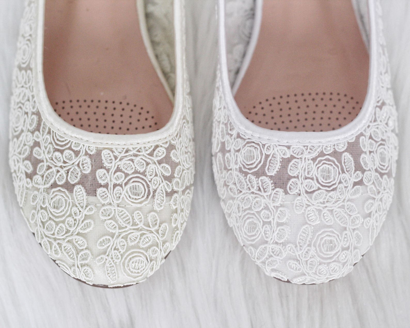 Ivory Lace Round Toe Flats With BACK PEARLS Women Wedding - Etsy