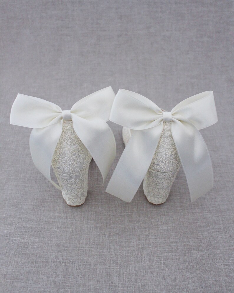 White & Ivory Crochet Lace Block Heel Sandals With SATIN BACK - Etsy