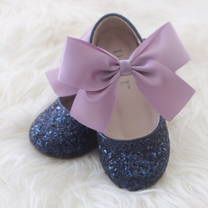 NAVY BLUE Rock Glitter Mary-jane With Satin Bow - Flower Girls Shoes ...