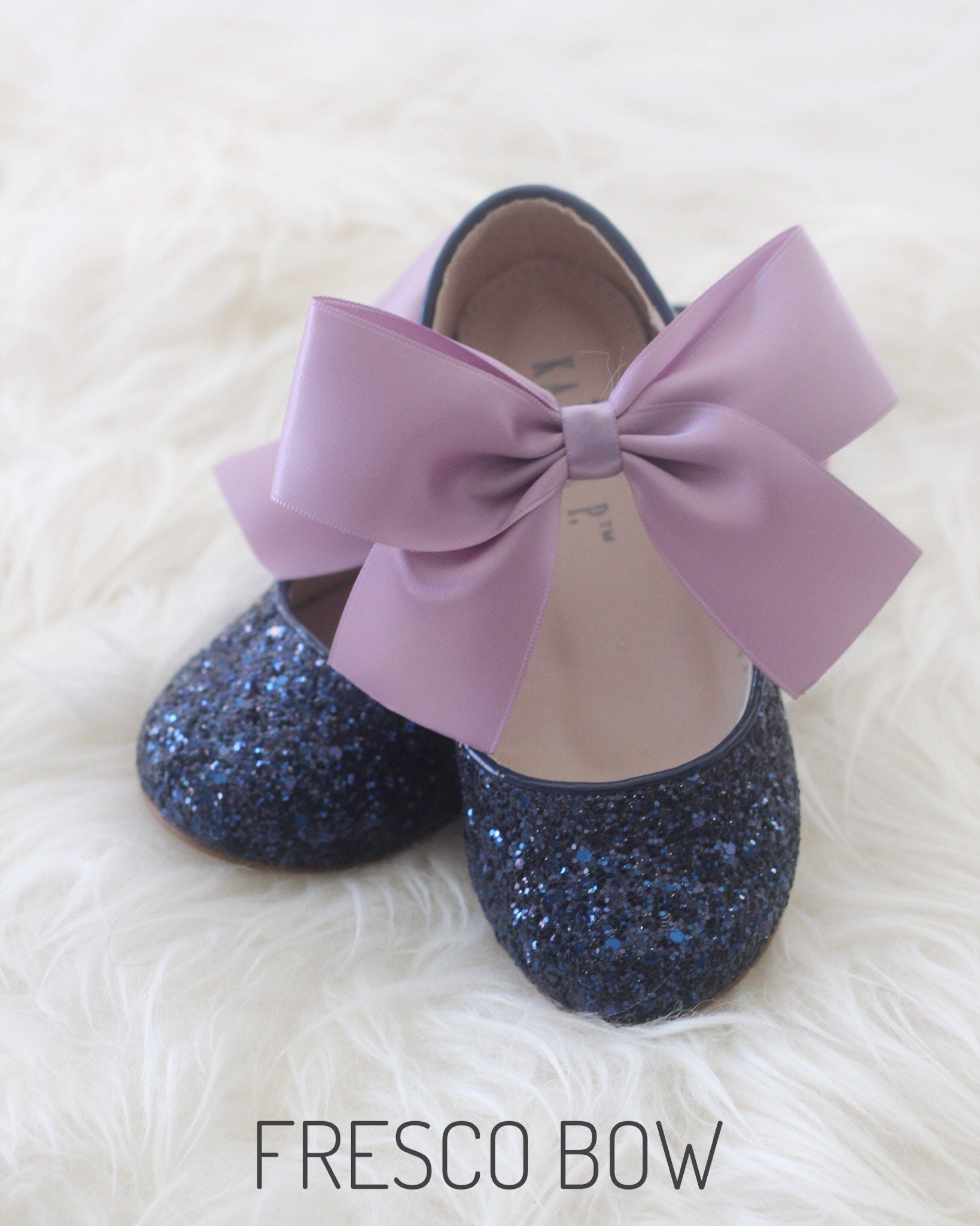 NAVY BLUE Rock Glitter Mary-jane With Satin Bow - Flower Girls Shoes ...