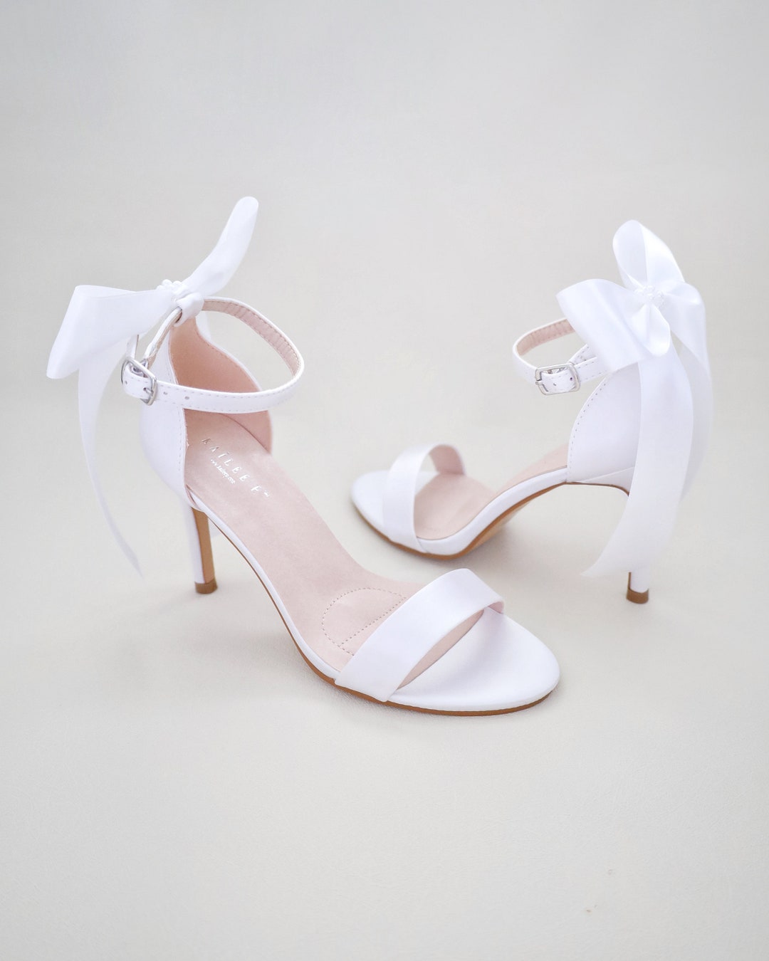 White & Ivory Satin High Heel Wedding Sandals With Satin and Pearls ...
