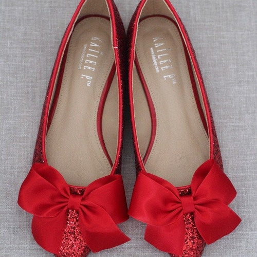 Red Satin Pointy Toe Flats With Front Satin Bow Wedding - Etsy