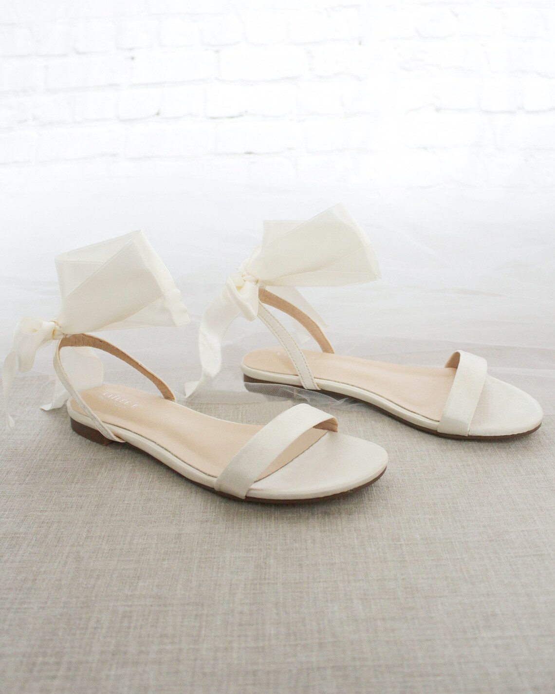 Ivory Satin Flat Sandal With WRAPPED SATIN TIE, Bridesmaid Shoes, Women ...