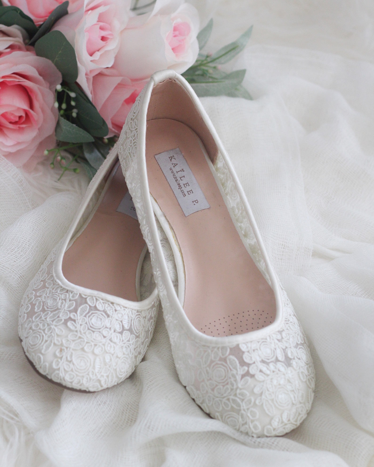 Ivory Lace Round Toe Flats With BACK PEARLS Women Wedding - Etsy