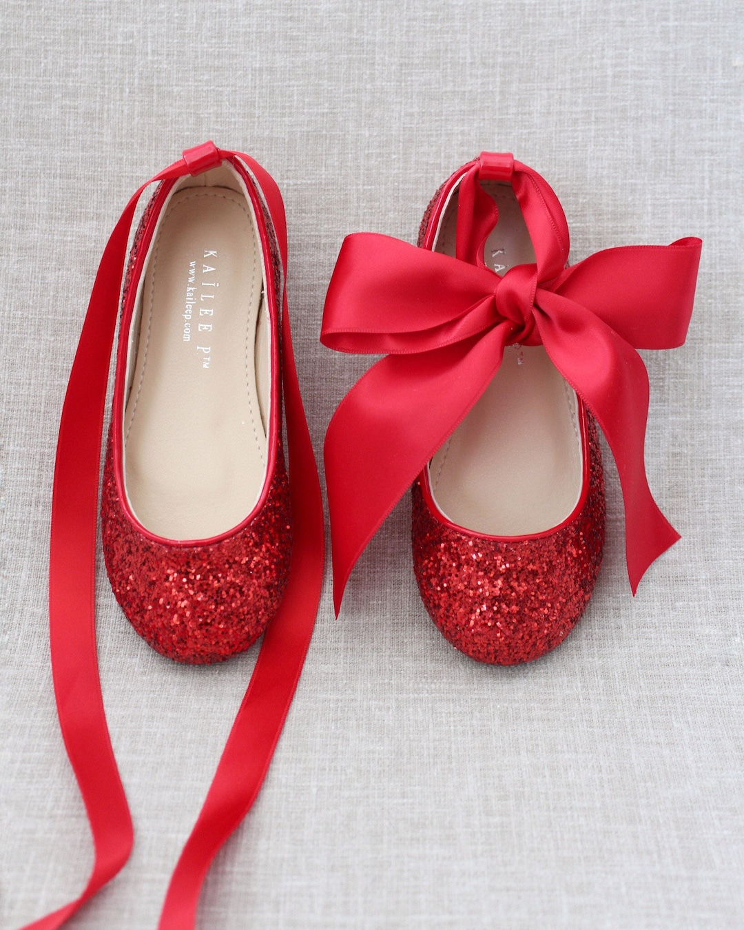 Red Rock Glitter Ballet Flats With Satin Ankle Tie or Ballerina Lace up ...