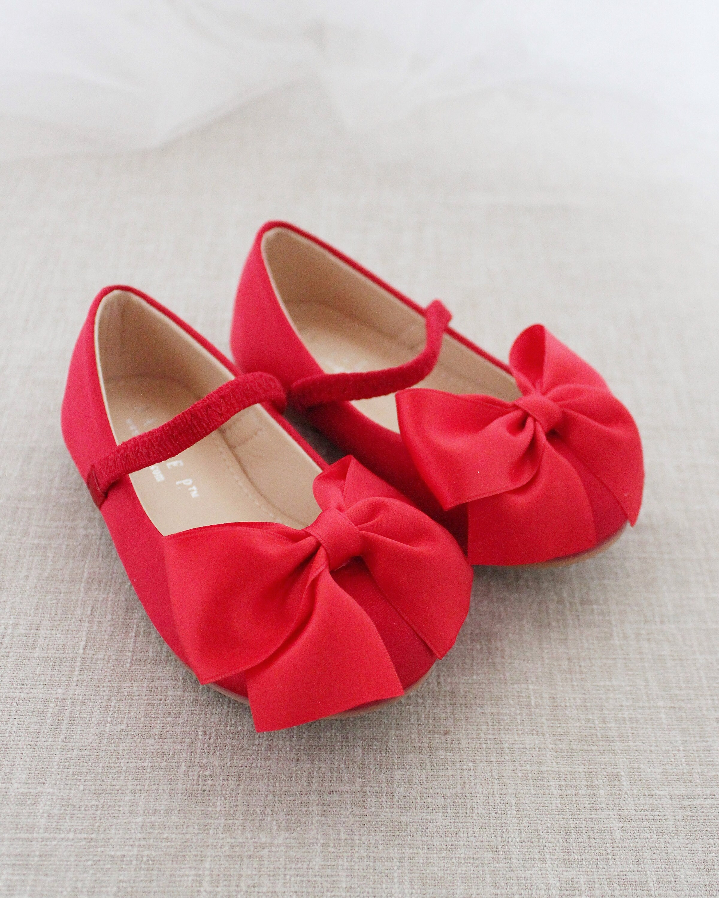 Red Satin Mary Jane with FRONT SATIN BOW for flower girls | Etsy
