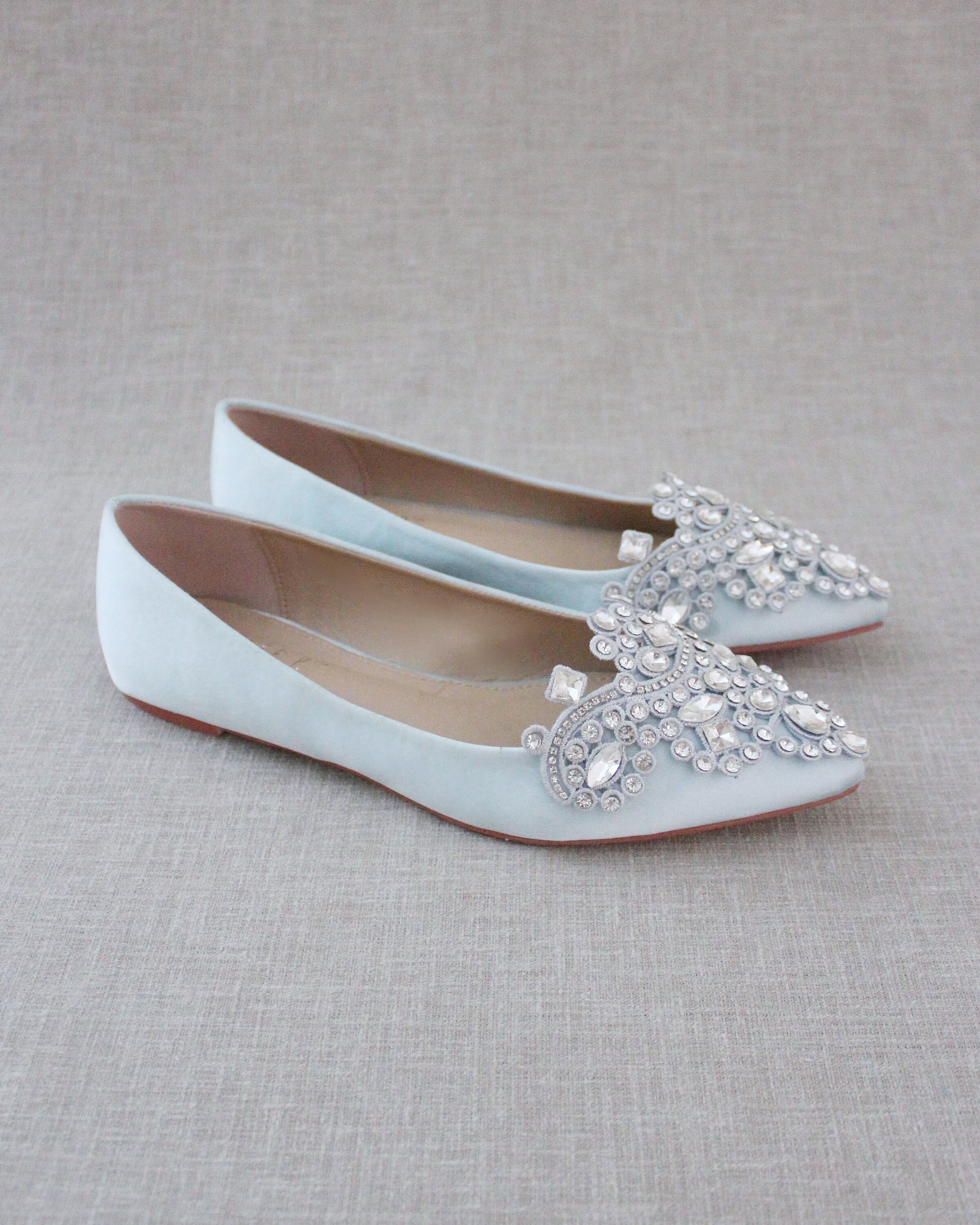 Blue Satin Flat Wedding Shoes
