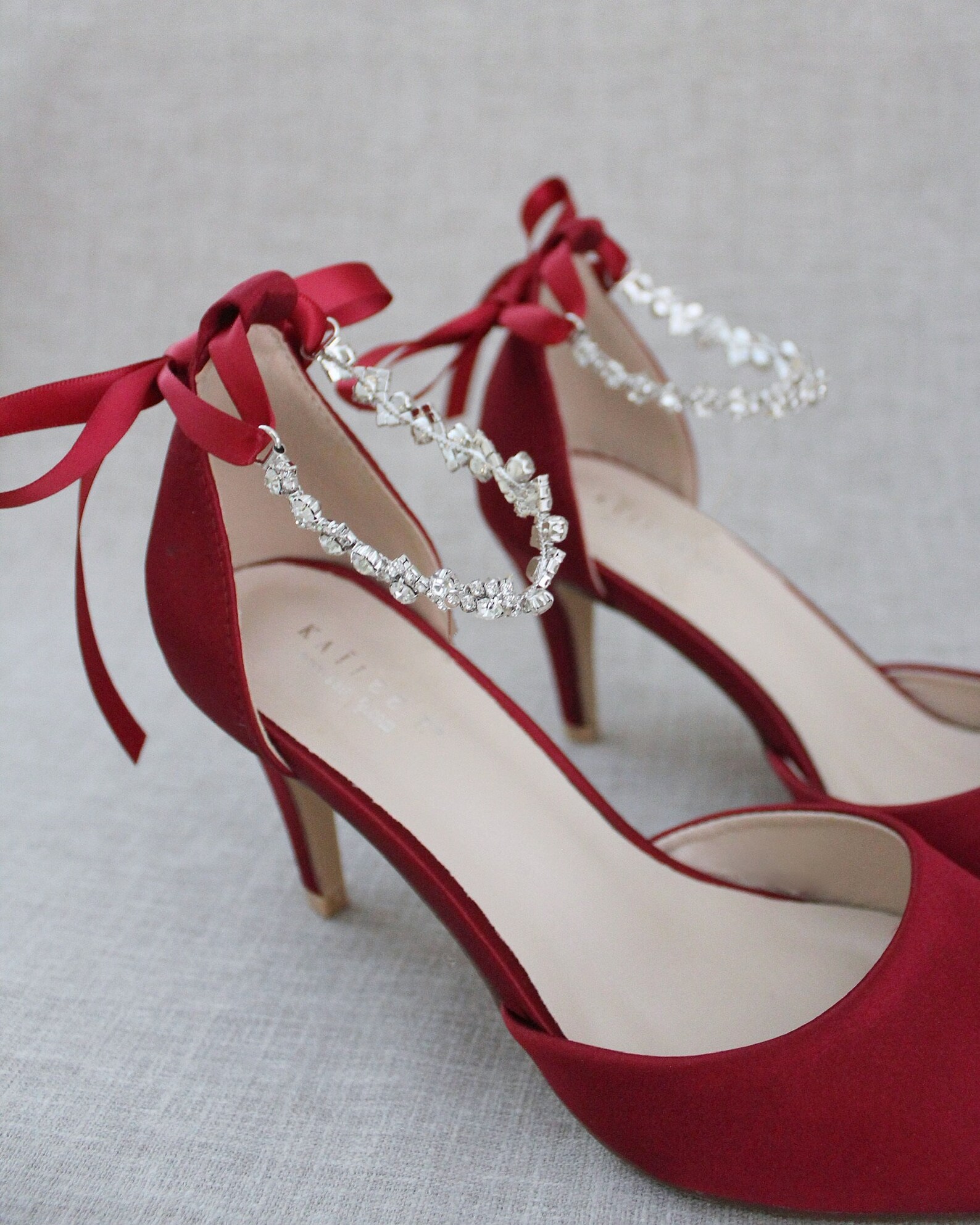 Burgundy Satin Pointy Toe HEELS With Amaryllis Crystal Strap - Etsy