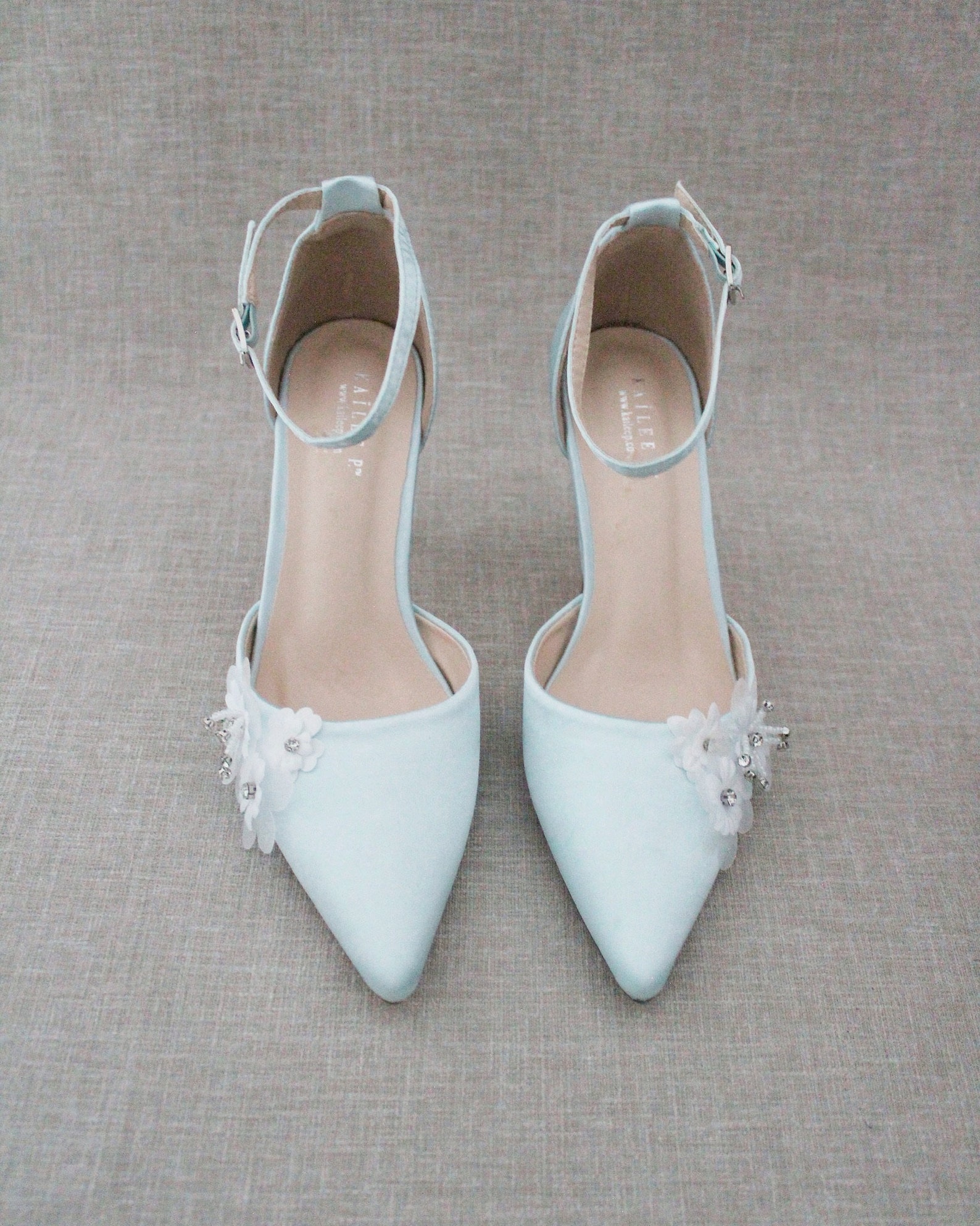 Light Blue Satin Pointy Toe Heels With WHITE FLOWER APPLIQUES - Etsy