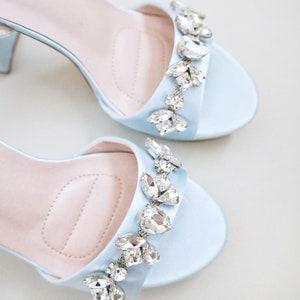 Light Blue Satin Platform Block Heel Wedding Sandals With Navette ...