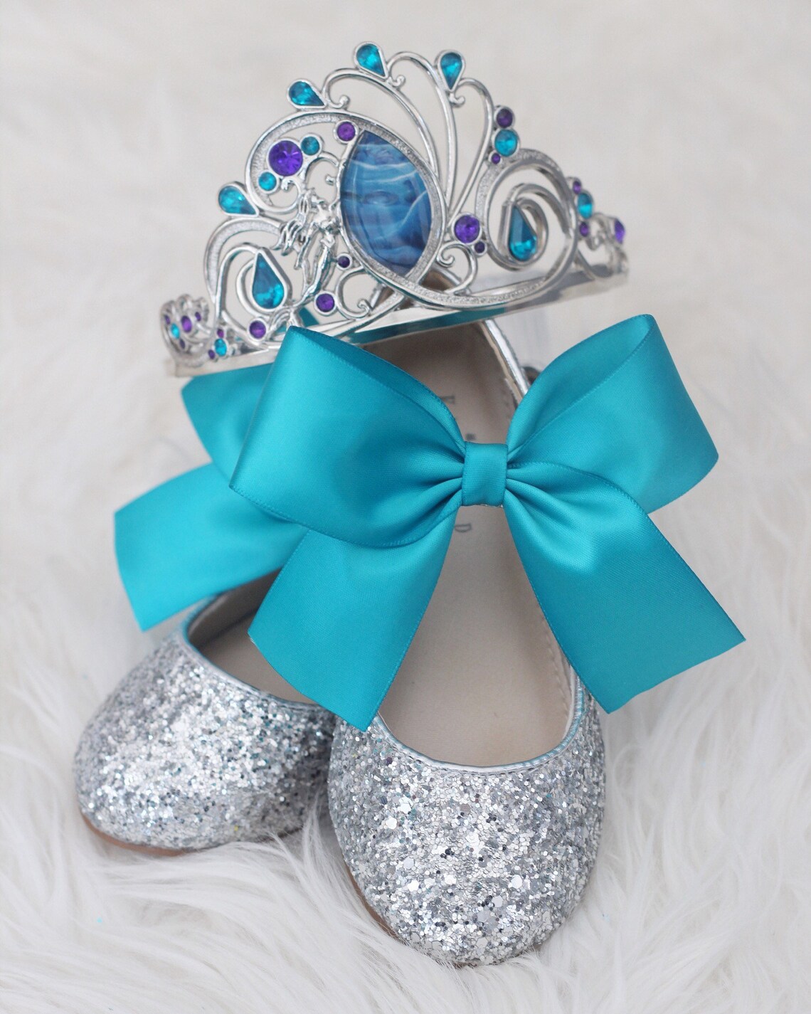 PRINCESS ARIEL SHOES Silver Rock Glitter Mary-jane With Teal - Etsy