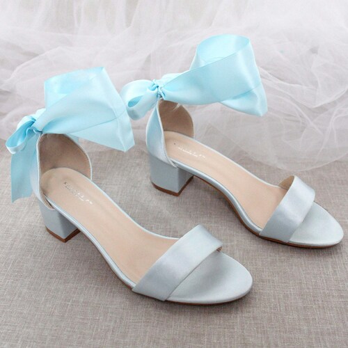 Light Blue Satin Block Heel Sandal With Front Oversized TULLE - Etsy