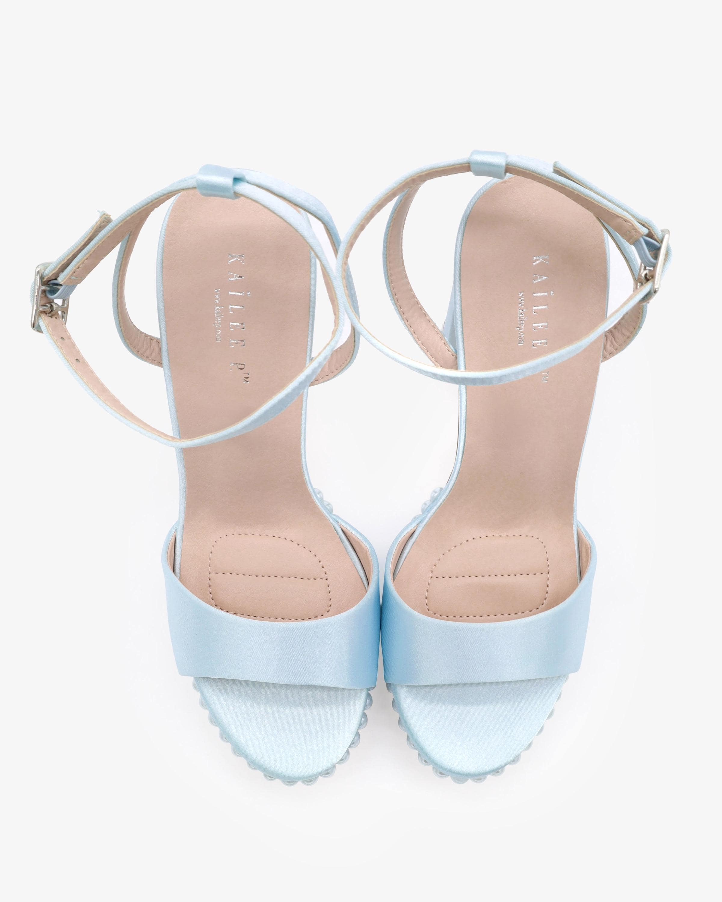 Light Blue Satin Platform Block Heel Evening Sandals With Pearls ...