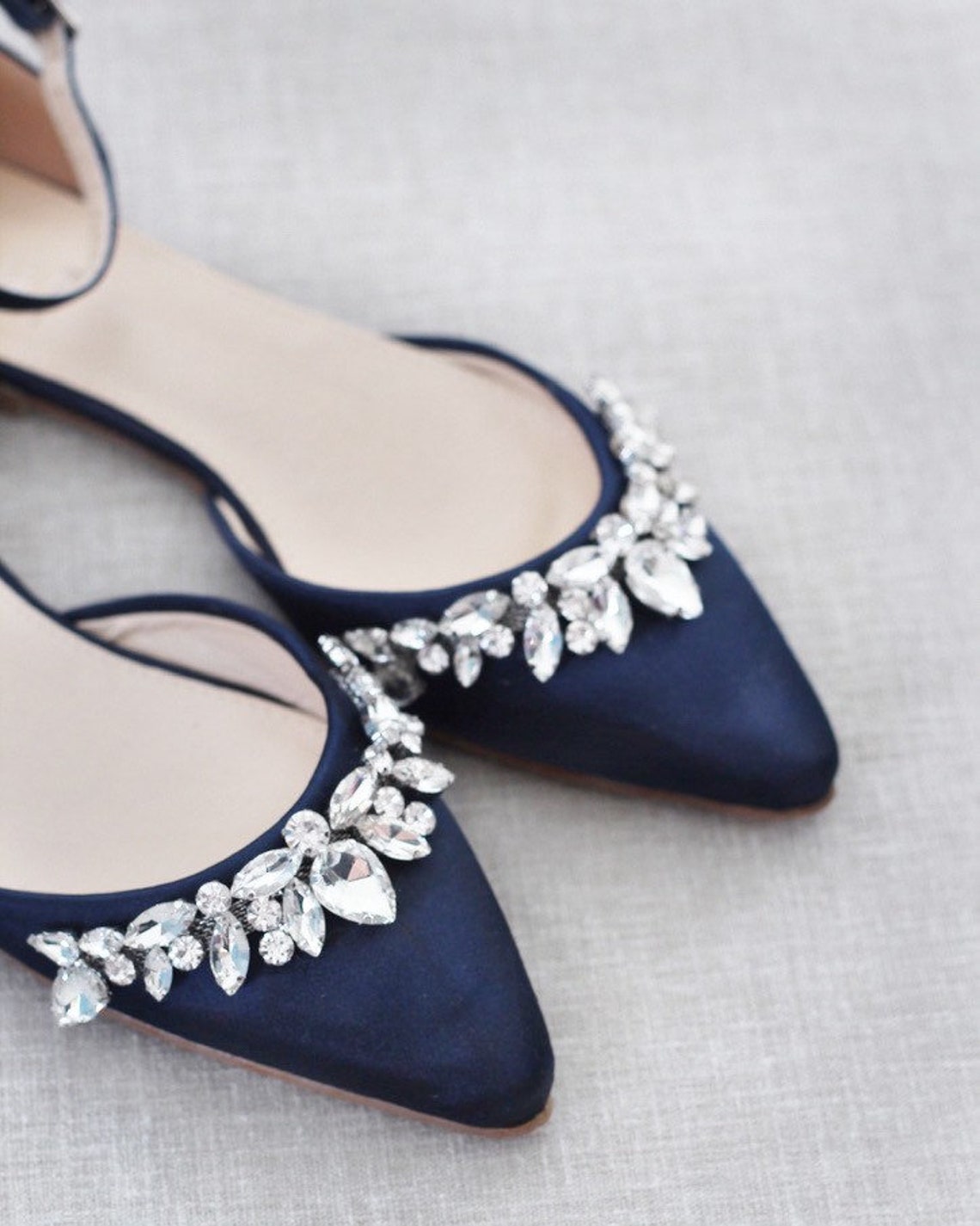 Navy Blue Pointy Toe Flats With Sparkly TEARDROP RHINESTONES - Etsy