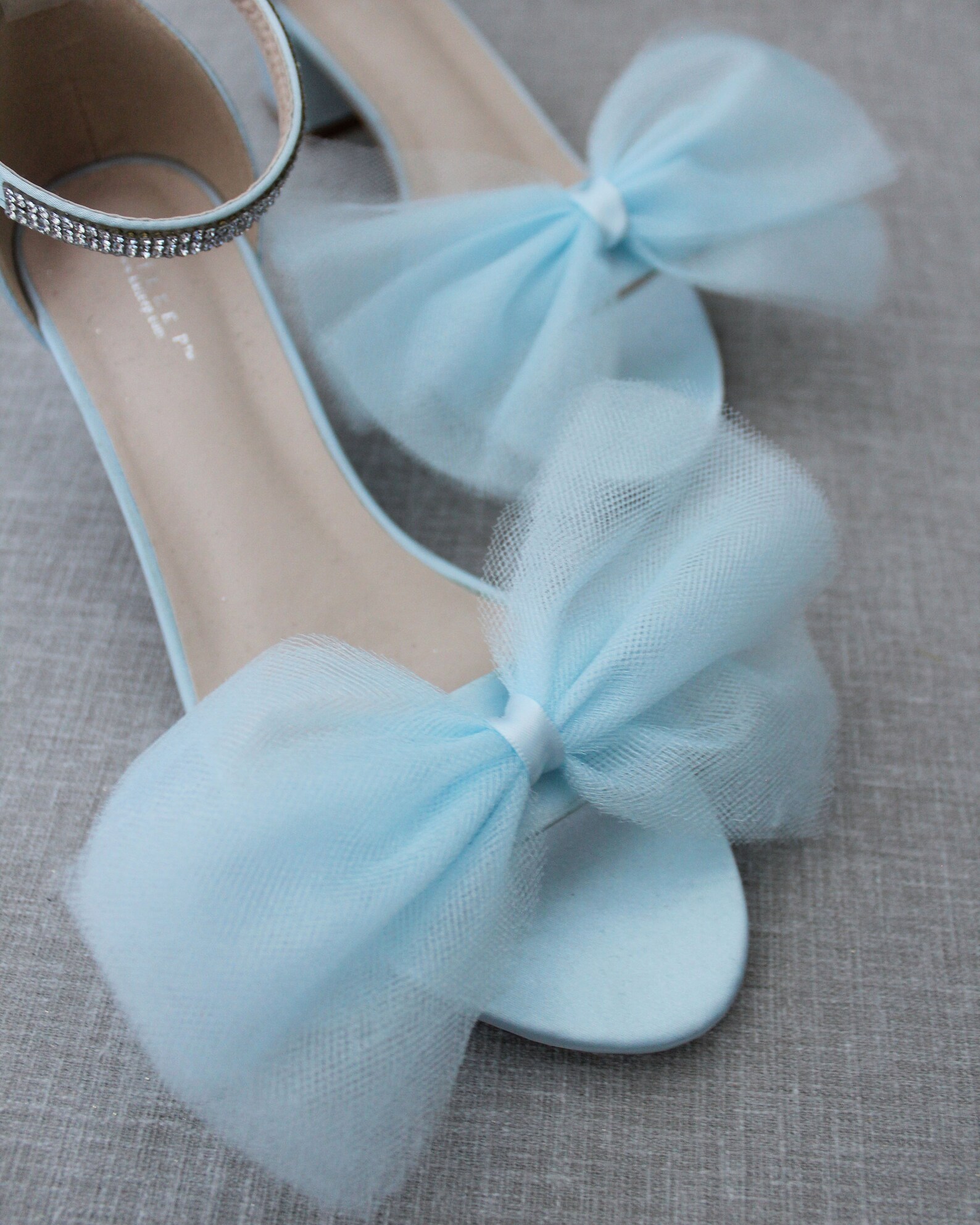 Light Blue Satin Block Heel Sandal With Front Oversized TULLE - Etsy
