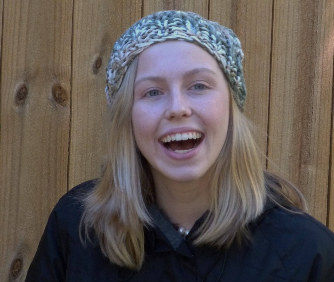 Beautiful Green and Cream Knit Cap - Etsy