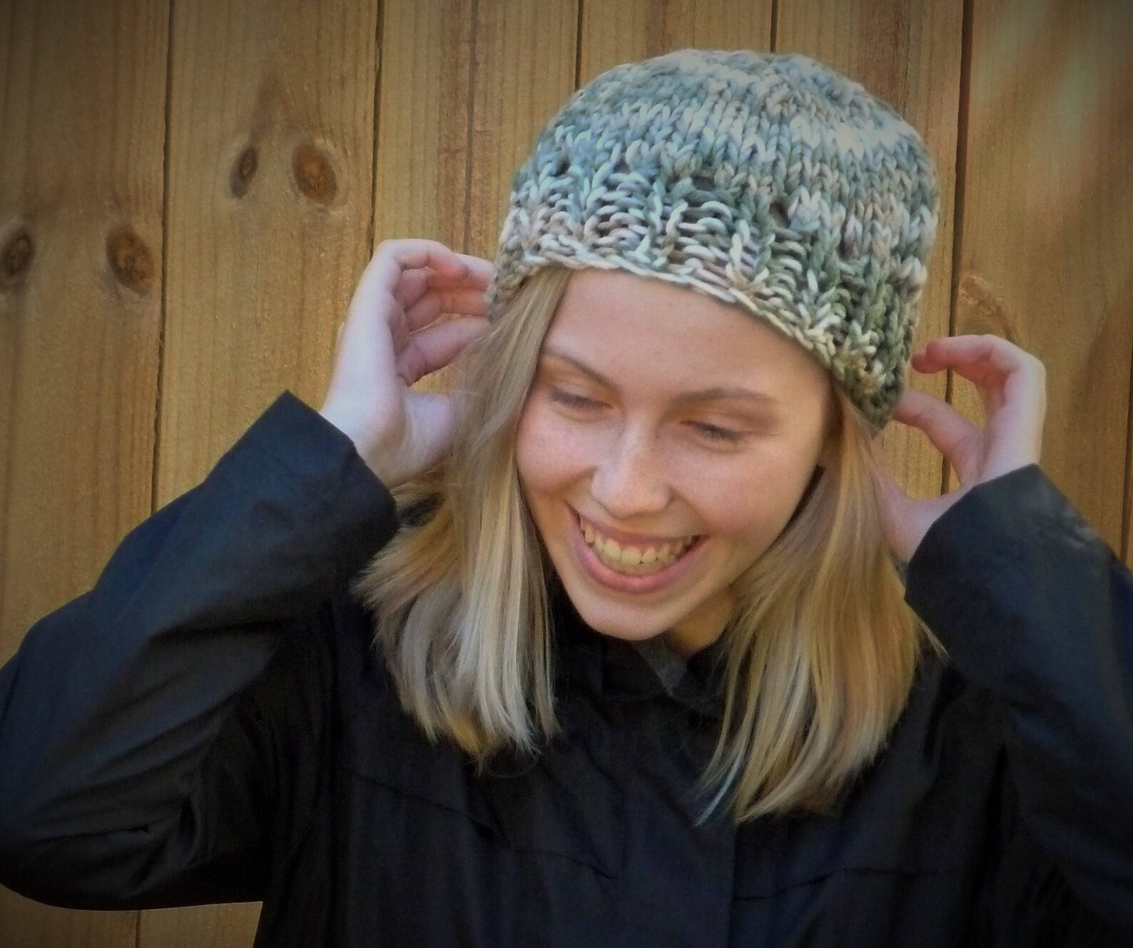 Beautiful Green and Cream Knit Cap - Etsy