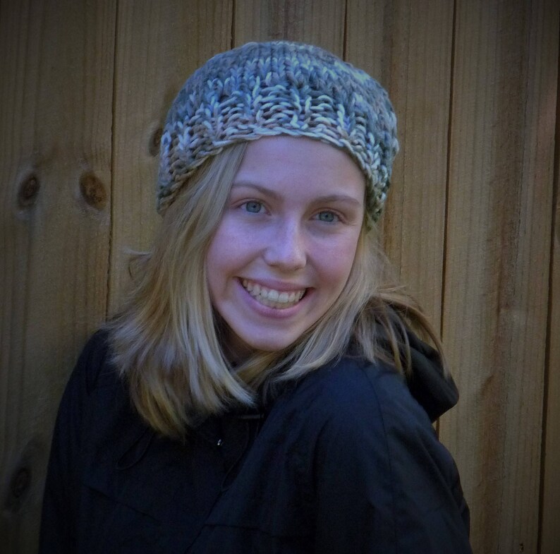 Beautiful Green and Cream Knit Cap - Etsy