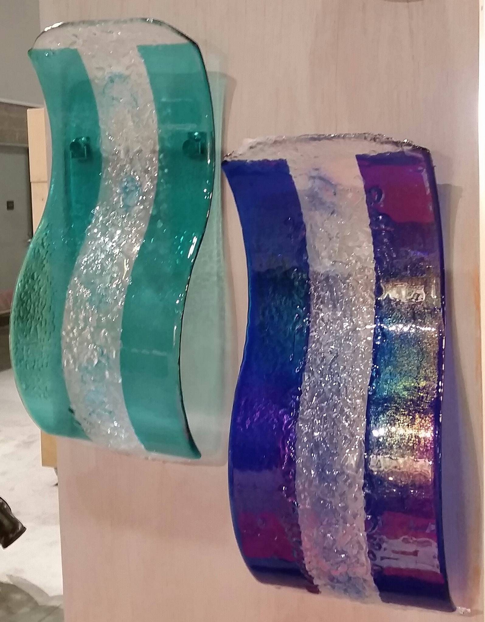 Fused Glass Wave Wall Sculpture Cobalt Blue and Light Blue - Etsy