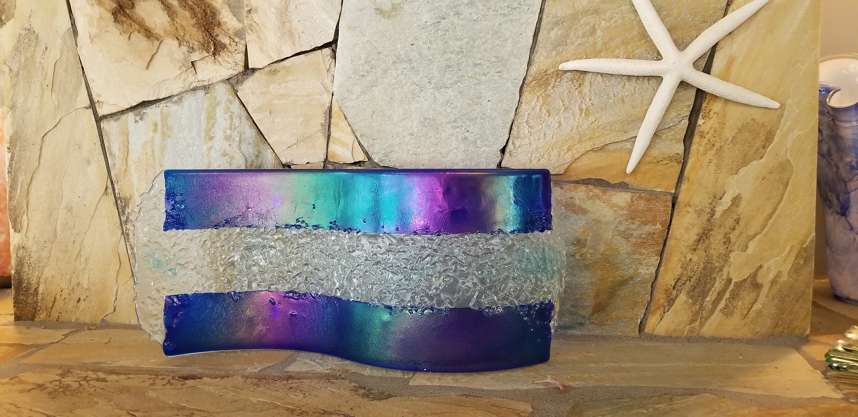 Fused Glass Wave Wall Sculpture Cobalt Blue and Light Blue - Etsy