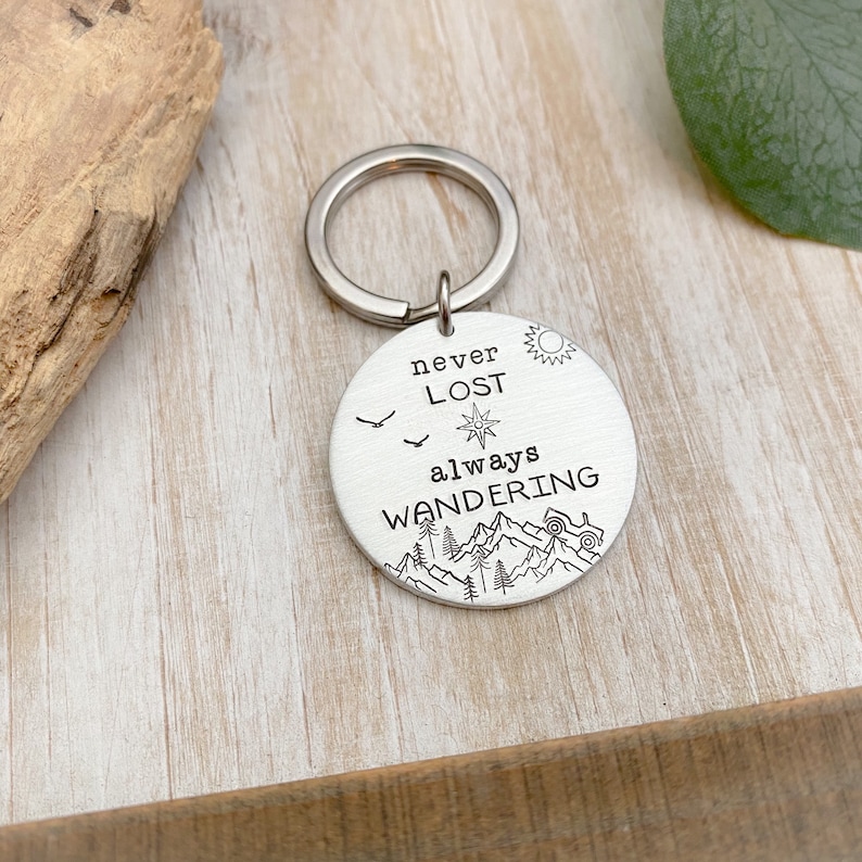 Never Lost Always Wondering Stamped Keychain Mountain | Etsy