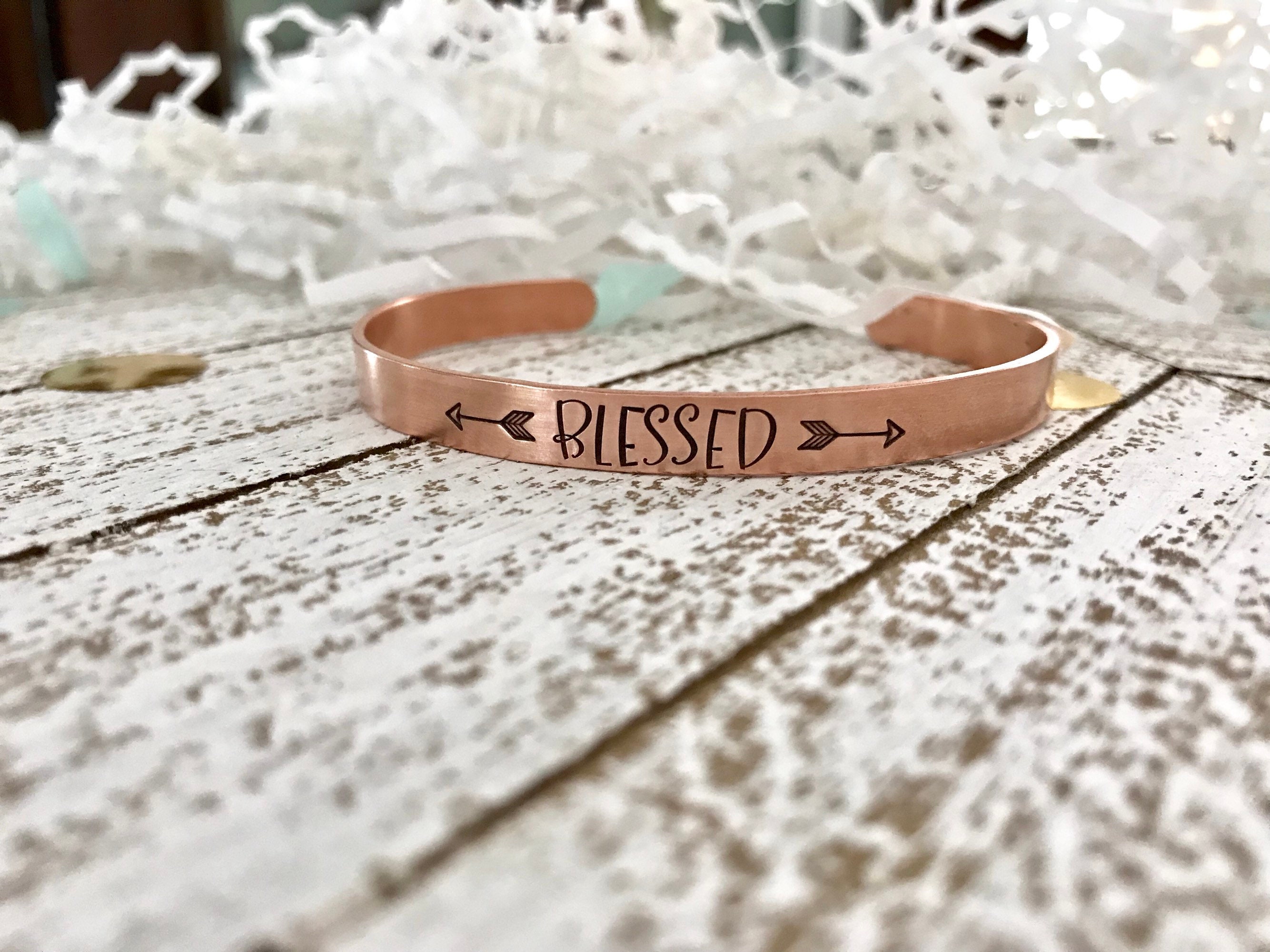 BLESSED braceletblessed jewelrycopper braceletchristian | Etsy