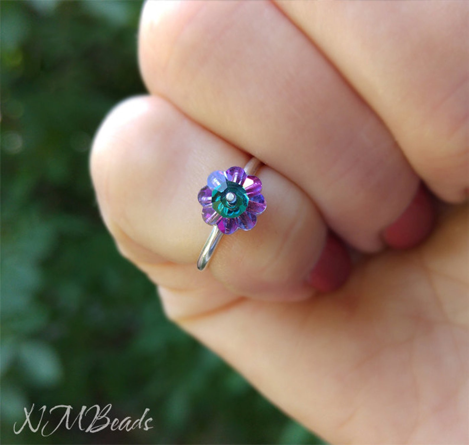 Children Purple Swarovski Flower Ring, Sterling Silver Daisy Crystal ...
