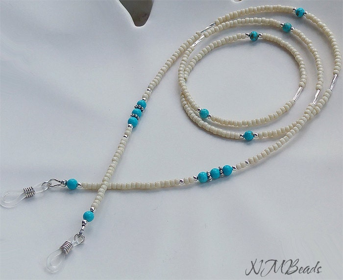 Beaded Glasses Chain, Sterling Silver Eyeglasses Holder, Turquoise ...