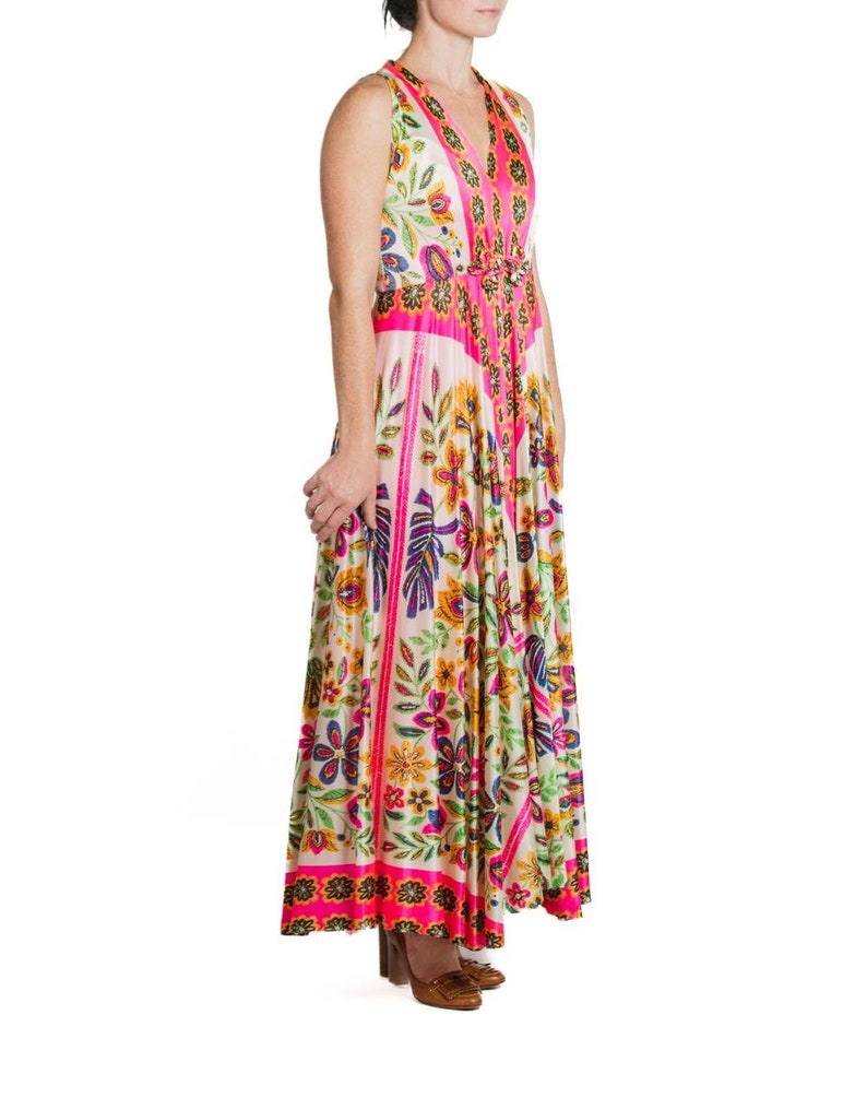 1970S White & Neon Pink Polyester Psychedelic Print Dress - Etsy