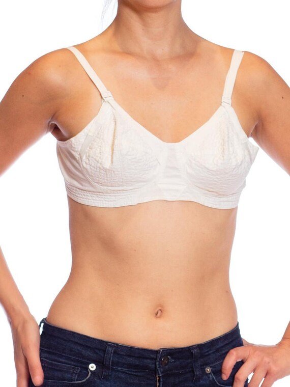 1950s White Cotton Bullet Bra Gem