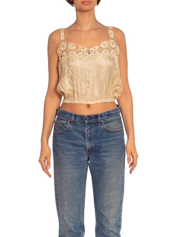 Victorian Cream Silk Embroidered Lace Top With Elasti… - Gem